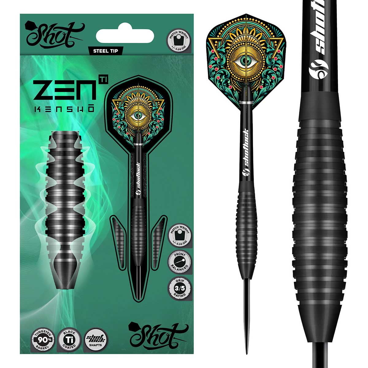 Shot Zen Kensho Steel Tip Dart Set-90% Tungsten-28gm – Mack Darts